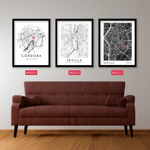 Cuadro con mapa personalizado: Elegancia en blanco y negro para tus paredes